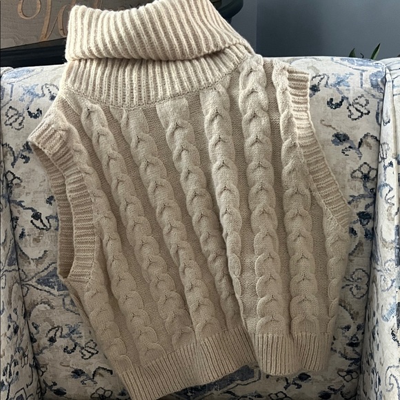 Cider | Sweaters | Cider Cream Cable Knit Sleeveless Turtleneck Sweater ...